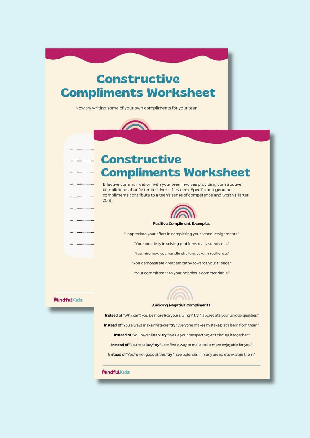 Constructive Compliments Worksheet (Worksheet for Parents) – Mindful Kids