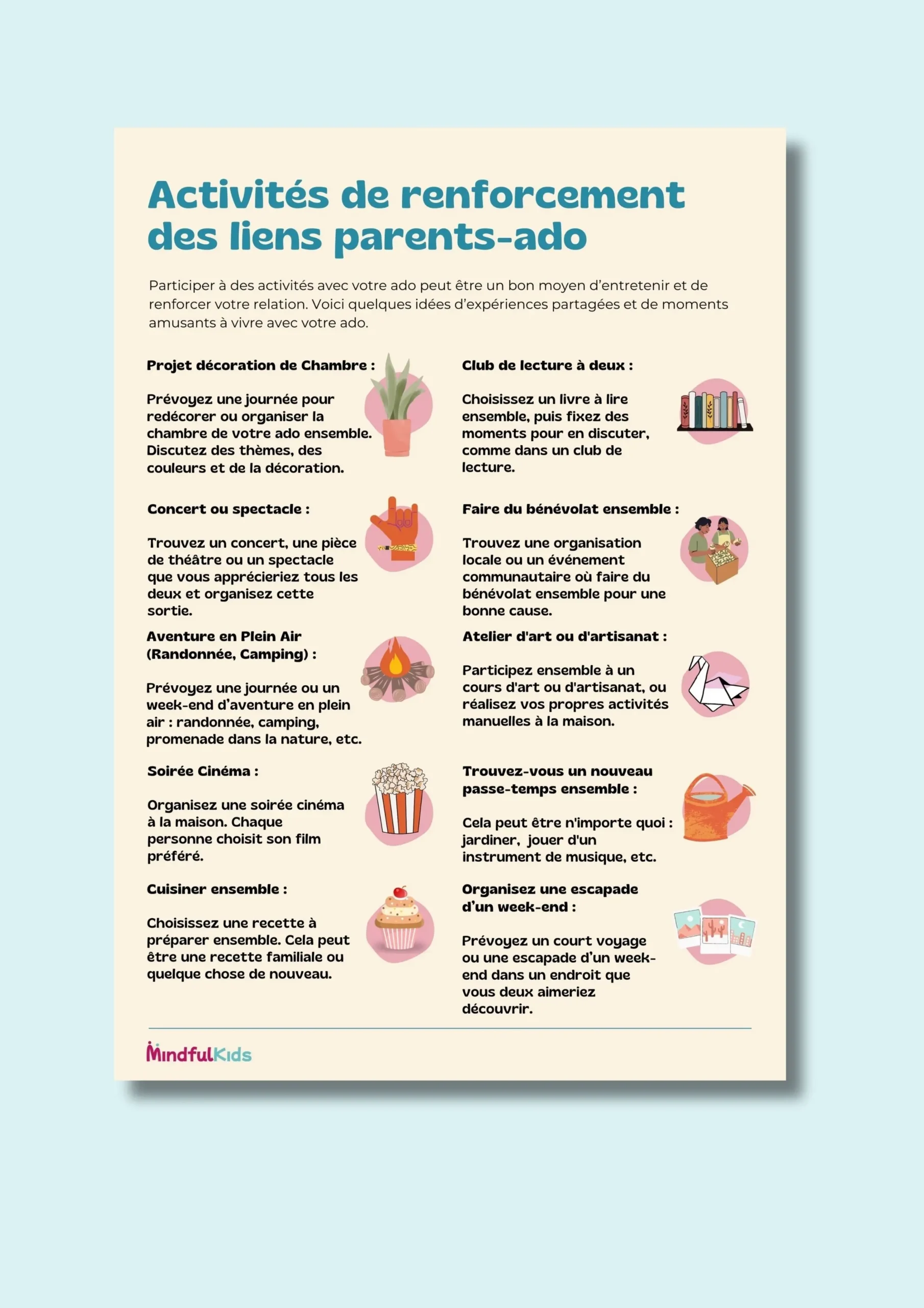 Activités de renforcement des liens parents-ado – Mindful Kids